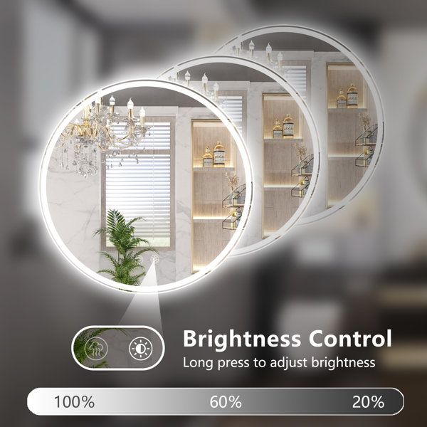 Wrought Studio™ Heta Round LED Bathroom Vanity Mirrors with Anti-Fog, Dimmable Lights, and ...